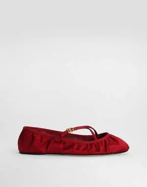 Dolce & Gabbana Satin Ballet Flats With Dg Logo Buckle - Red