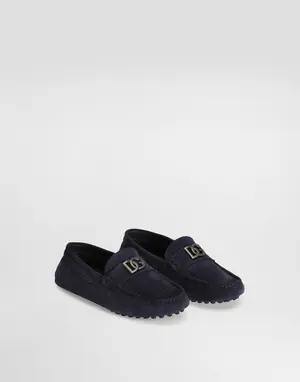 Dolce & Gabbana Split Leather Loafers With Dg Logo - Blue