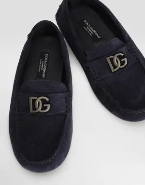 Dolce & Gabbana Split Leather Loafers With Dg Logo - Blue