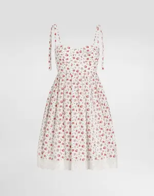 Dolce & Gabbana Small Rose-print Short Poplin Dress Dresses - Multicolor