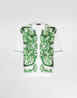 Dolce & Gabbana Oversize Silk And Yarn Shirt With Majolica Sweaters And Cardigans - Print
