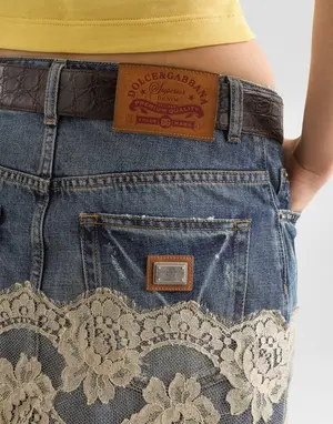 Dolce & Gabbana Denim Skirt With Lace Embellishment