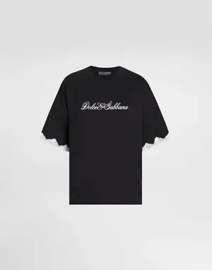 Dolce & Gabbana Jersey T-shirt With Lace Trim - Black