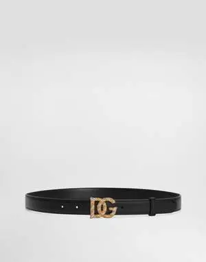 Dolce & Gabbana Calfskin Belt With Dg Logo Belts Leather - Black
