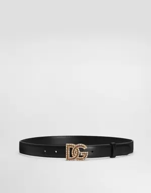 Dolce & Gabbana Calfskin Belt With Dg Logo Buckle - Black