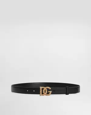 Dolce & Gabbana Calfskin Belt With Dg Logo Buckle - Black