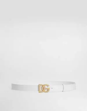 Dolce & Gabbana Calfskin Belt With Dg Logo Buckle - White