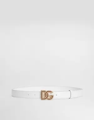 Dolce & Gabbana Calfskin Belt With Dg Logo Buckle - White