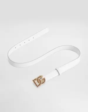 Dolce & Gabbana Calfskin Belt With Dg Logo Buckle - White