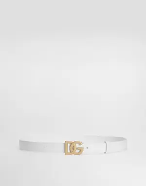 Dolce & Gabbana Calfskin Belt With Dg Logo Buckle - White