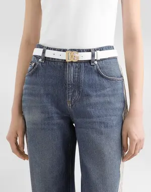 Dolce & Gabbana Calfskin Belt With Dg Logo Buckle - White