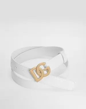 Dolce & Gabbana Calfskin Belt With Dg Logo Buckle - White