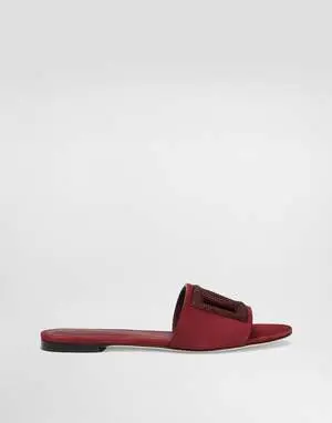 Dolce & Gabbana Suede Slippers With Rhinestones Slides And Mules - Grey