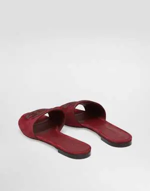 Dolce & Gabbana Embellished Suede Slides With Dg Logo - Grey