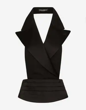 Dolce & Gabbana Double-breasted Silk Satin Vest With Low Neckline On The Back Shirts And Tops