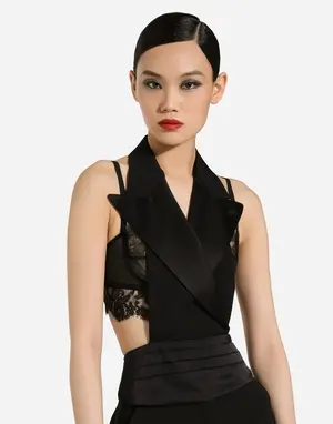 Dolce & Gabbana Double-breasted Silk Satin Vest With Low Neckline On The Back Shirts And Tops
