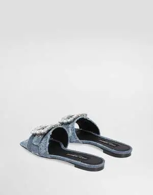 Dolce & Gabbana Patchwork Denim Slides With Rhinestone Buckle Slides And Mules Denim