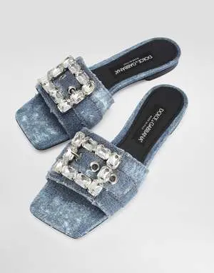 Dolce & Gabbana Patchwork Denim Slides With Rhinestone Buckle Slides And Mules Denim
