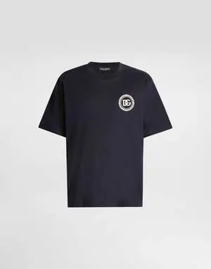 Dolce & Gabbana Cotton T-shirt With Patch T-shirts And Polos - Blue