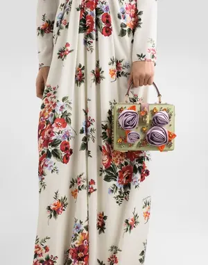 Dolce & Gabbana Dolce Box Handbag In Satin And Patent Leather With Floral Embroidery