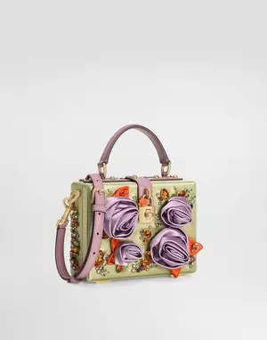 Dolce & Gabbana Dolce Box Handbag In Satin And Patent Leather With Floral Embroidery