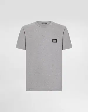Dolce & Gabbana Cotton T-shirt With Branded Tag T-shirts And Polos Gray Cotton - Grey