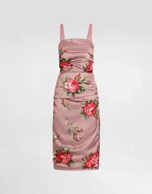 Dolce & Gabbana Rose Bouquet-print Satin Dress Dresses - Multicolor