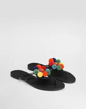 Dolce & Gabbana Rubber Beachwear Slides With Pom-poms - Multicolor