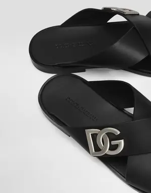 Dolce & Gabbana Calfskin Sandals Sandals And Slides - Black