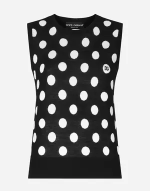 Dolce & Gabbana Silk And Wool Tank Top With Polka-dot Inlay Sweaters And Cardigans Multi-colored - Print