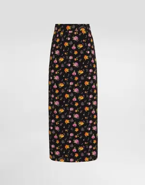 Dolce & Gabbana Small Rose Bouquets-print Straight Charmeuse Skirt Skirts - Multicolor