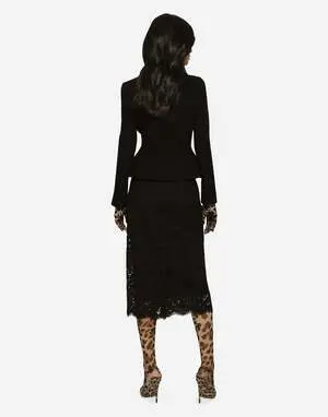 Dolce & Gabbana Stretch Lace Midi Skirt - Black