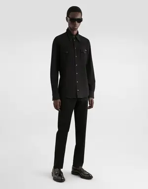 Dolce & Gabbana Coated Black Stretch Denim Shirt Shirts Multi-colored Cotton