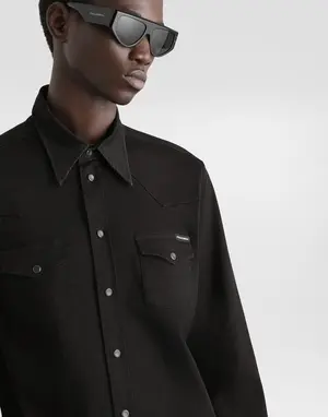 Dolce & Gabbana Coated Black Stretch Denim Shirt Shirts Multi-colored Cotton
