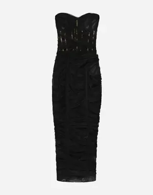 Dolce & Gabbana Tulle Calf-length Corset Dress With Draping Dresses Tulle - Black