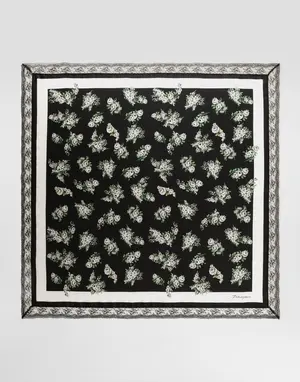 Dolce & Gabbana 90x90 Small Flower Bouquet-print Silk Twill Scarf With Lace Insert Scarves And Silks - Multicolor