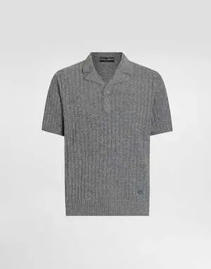 Dolce & Gabbana Ribbed Cotton And Linen Polo Shirt Sweaters And Cardigans - Grey