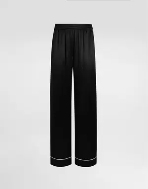 Dolce & Gabbana Silk Pajama Pants With Contrasting Piping Pants And Shorts Silk - Black