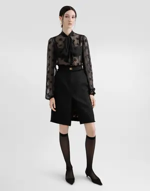 Dolce & Gabbana Raschel Tweed Midi Skirt With Dg Logo