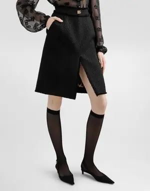 Dolce & Gabbana Raschel Tweed Midi Skirt With Dg Logo