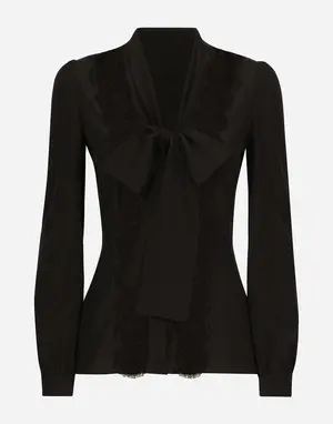 Dolce & Gabbana Silk Shirt With Lace Inlay Shirts And Tops - Black