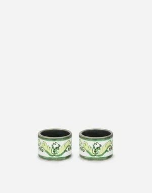 Dolce & Gabbana Set 2 Medium Porcelain Napkin Rings Napkin Rings - Multicolor