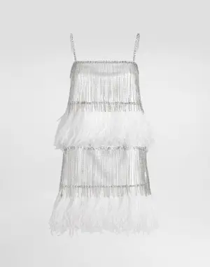 Dolce & Gabbana Satin Dress With Feathers Dresses - Crystal