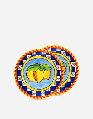 Dolce & Gabbana Set 2 Porcelain Dessert Plates Dessert Plates - Multicolor