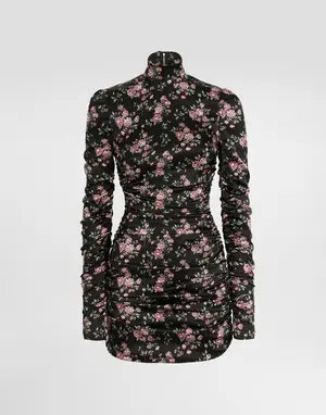 Dolce & Gabbana Vintage Rose-print Draped Mini Dress
