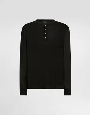 Dolce & Gabbana Serafino Long Sleeve Silk T-shirt T-shirts And Polos - Black