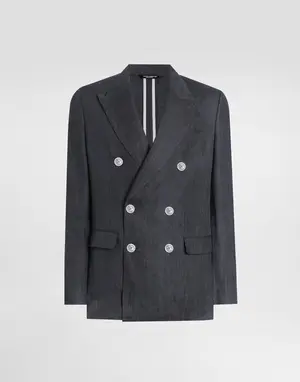 Dolce & Gabbana Sicilia Light Double-breasted Jacket In Linen Canvas Suits And Blazers Gray - Grey