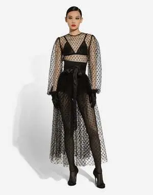 Dolce & Gabbana Calf-length Mesh Dress With Wool Crepe Belt