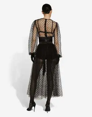 Dolce & Gabbana Calf-length Mesh Dress With Wool Crepe Belt