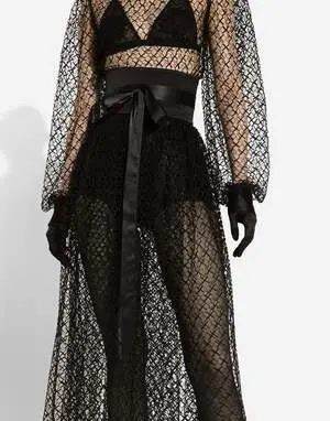 Dolce & Gabbana Calf-length Mesh Dress With Wool Crepe Belt